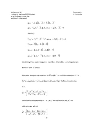 Econometrics notes (Introduction, Simple Linear regression, Multiple ...