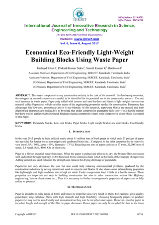 Economical eco friendly light-weight building blocks using waste paper ...