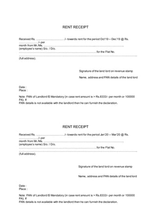 Economical rent receipt | DOCX