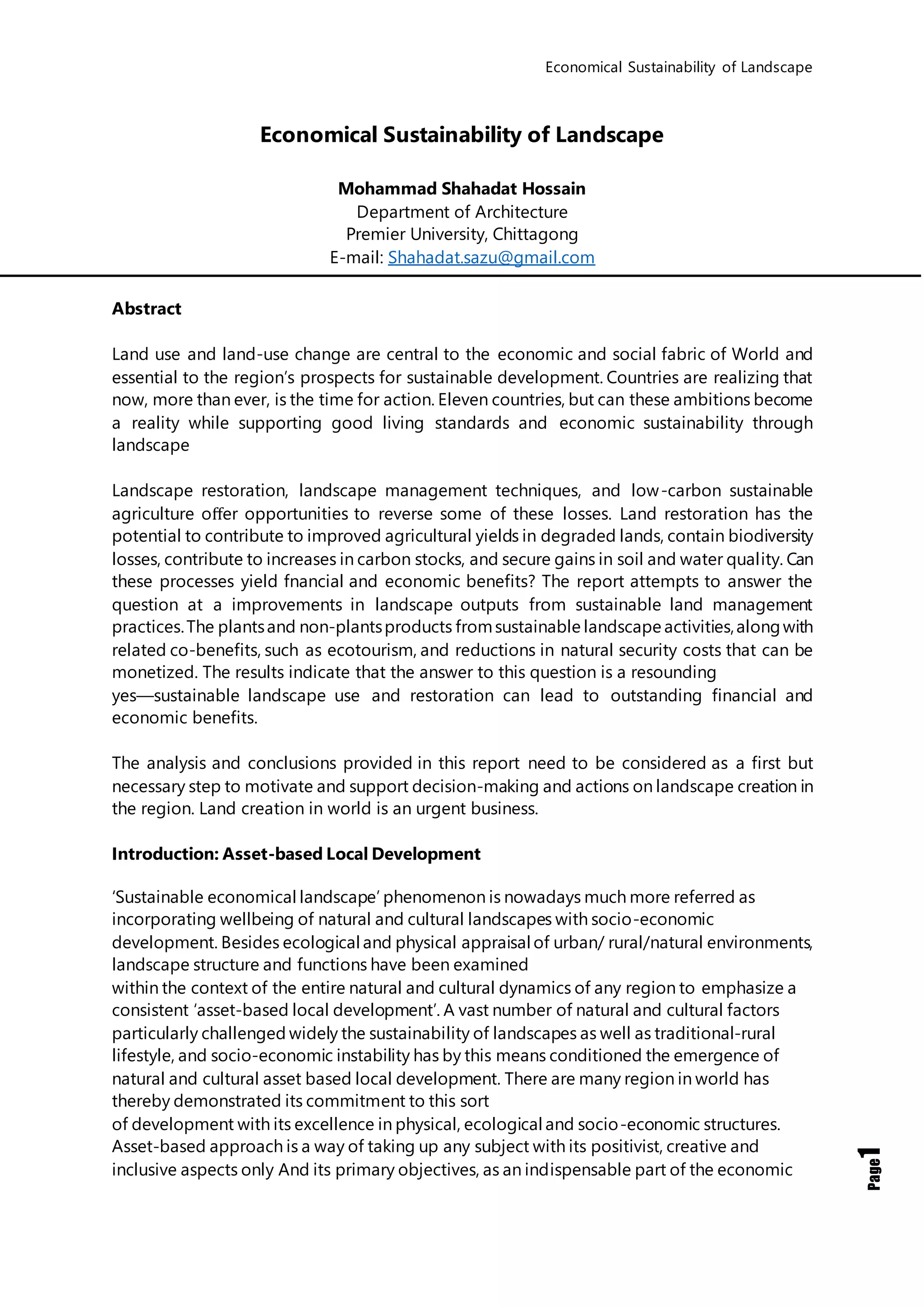 Economical sustainability of landscape | DOCX