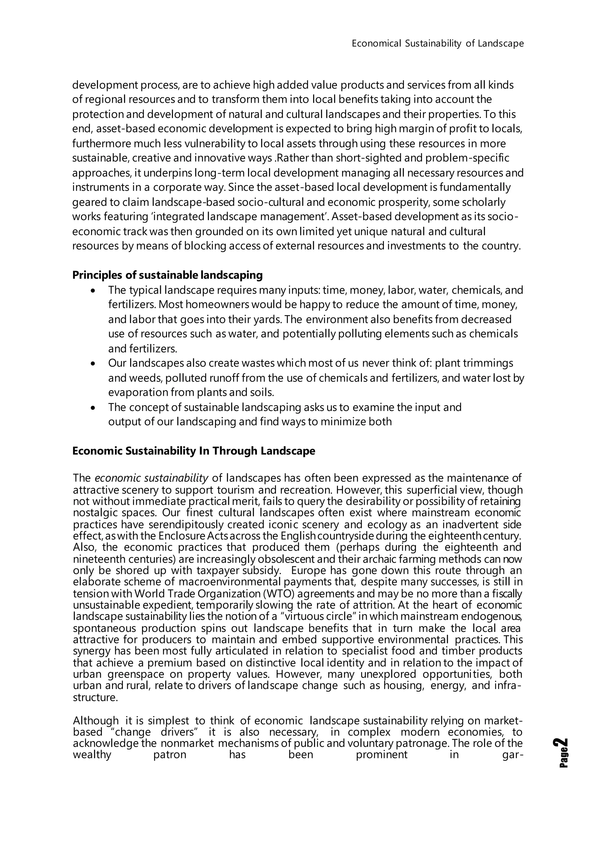 Economical sustainability of landscape | DOCX