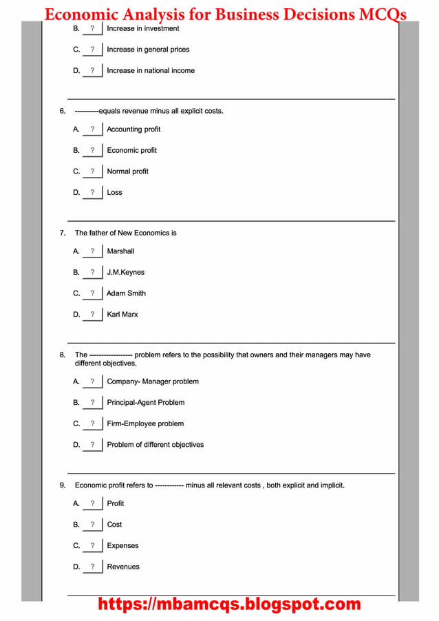Economic Analysis for Business Decisions MCQs | Economics MCQs | PDF