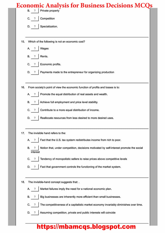 Economic Analysis for Business Decisions MCQs | Economics MCQs | PDF
