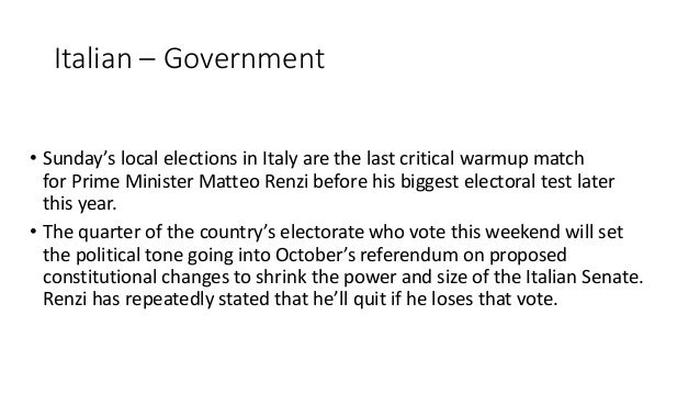 Economic and government policies – Italy – june 26, 2016