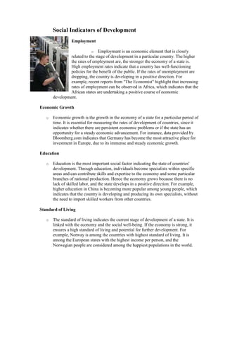 Economic and Social Indicators of Development | DOCX