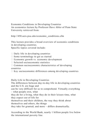 Economic Conditions in Developing Countries An economics lec.docx
