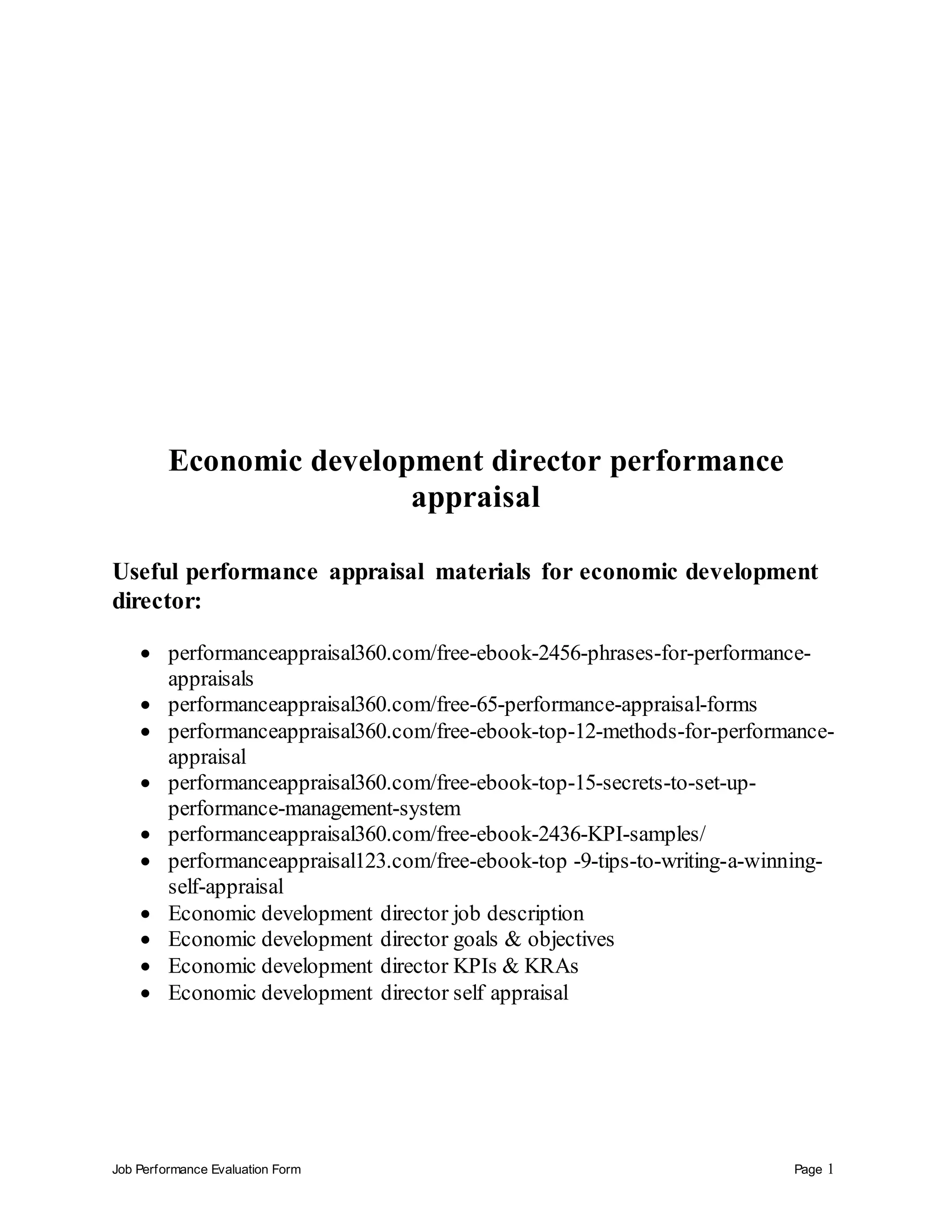 Economic development director performance appraisal | DOCX