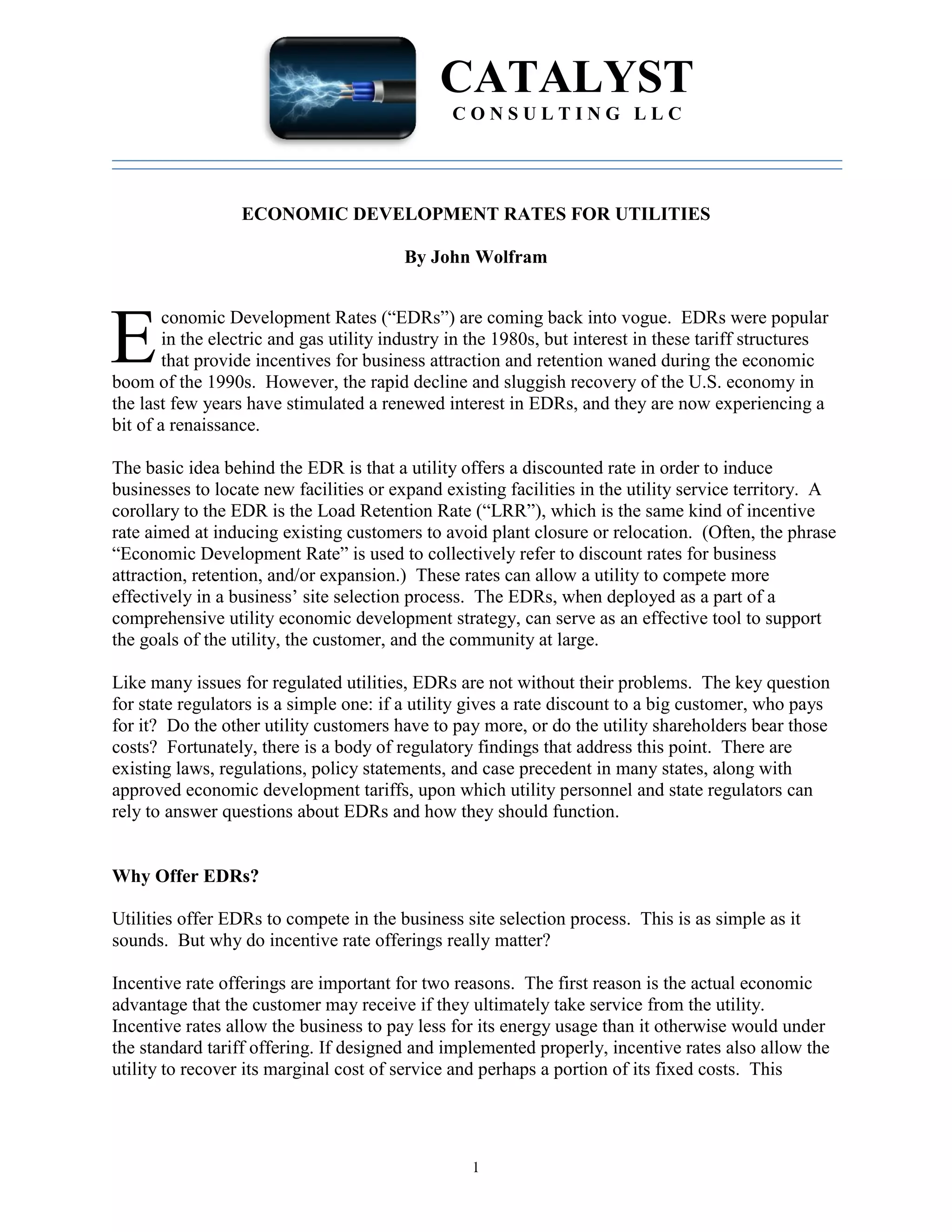 Economic Development Rates For Utilities | PDF