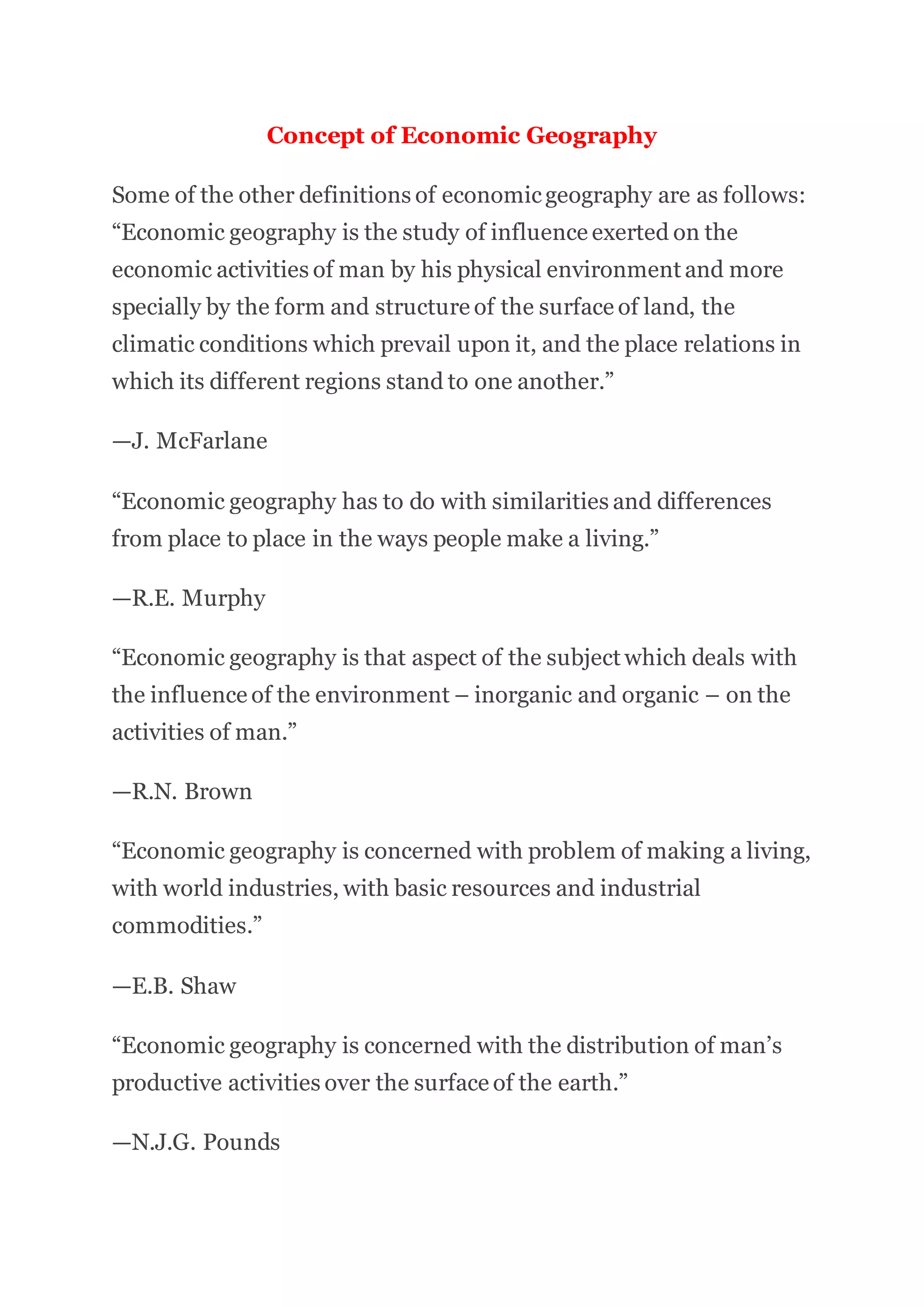 Introduction to Economic geography | DOCX