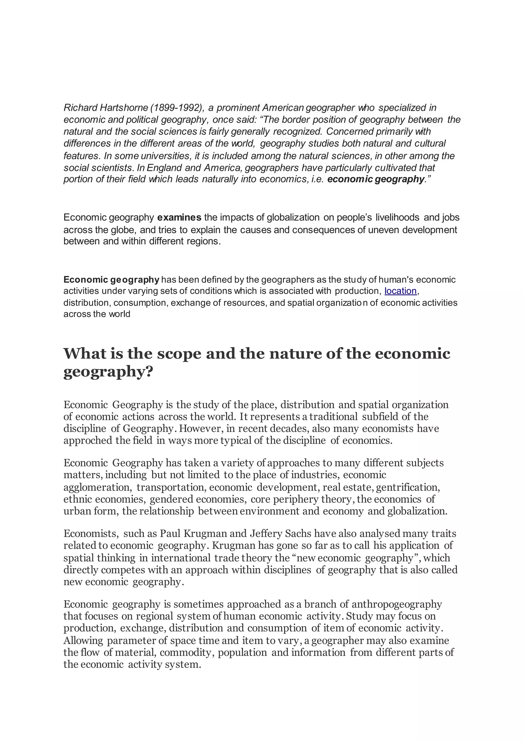 Introduction to Economic geography | DOCX