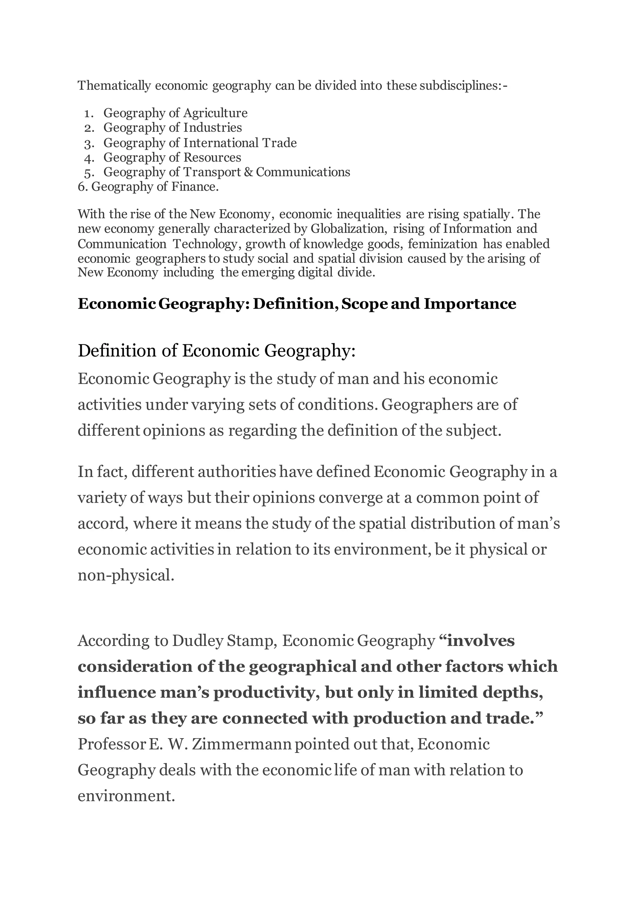 Introduction to Economic geography | DOCX