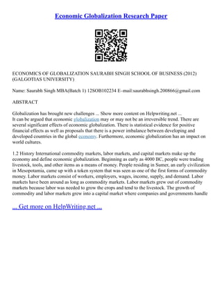 Economic Globalization Research Paper | PDF