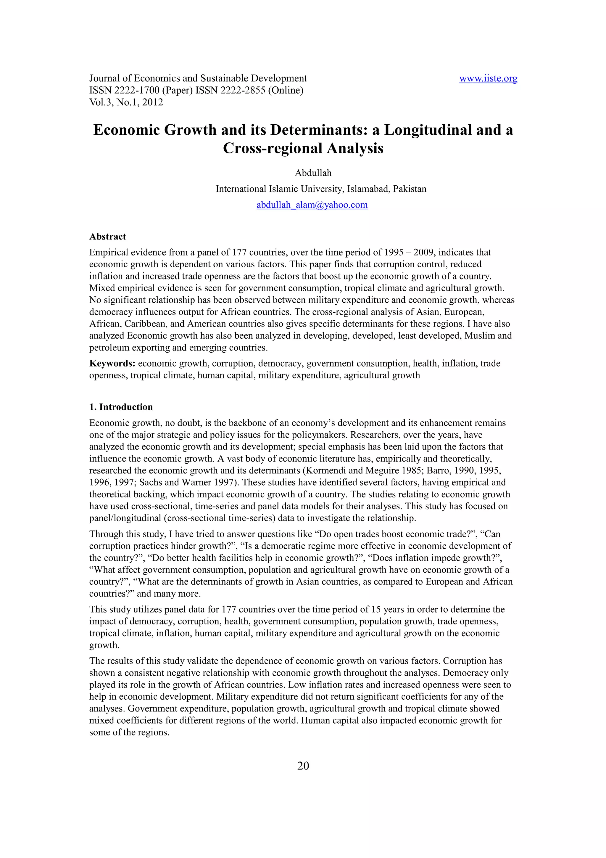 Economic growth and its determinants a longitudinal and a cross ...