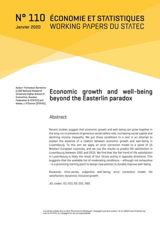 Economic growth and well being beyond the easterlin paradox | PDF