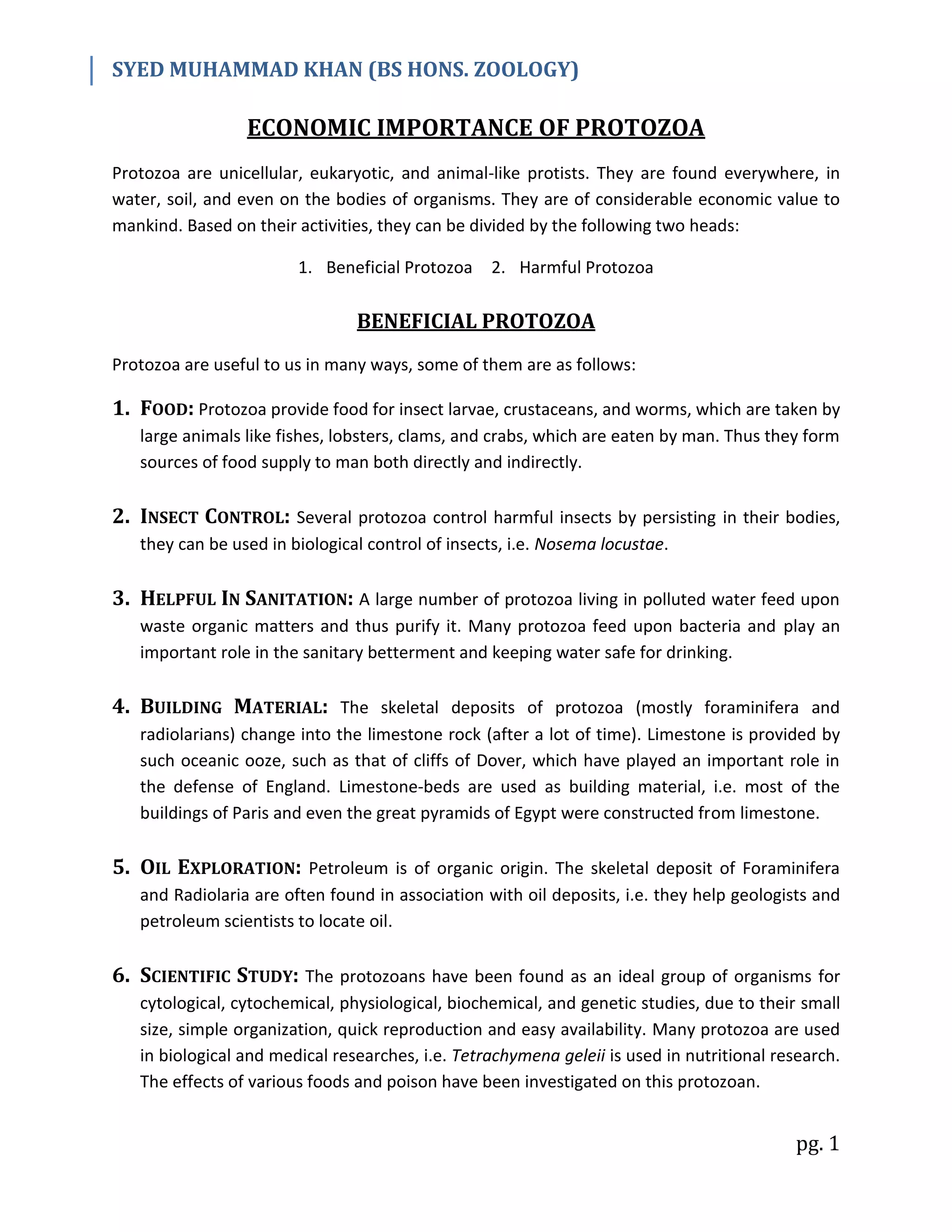 Economic Importance of Protozoa | PDF