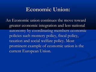 Economic integration and levels of integration | PPT