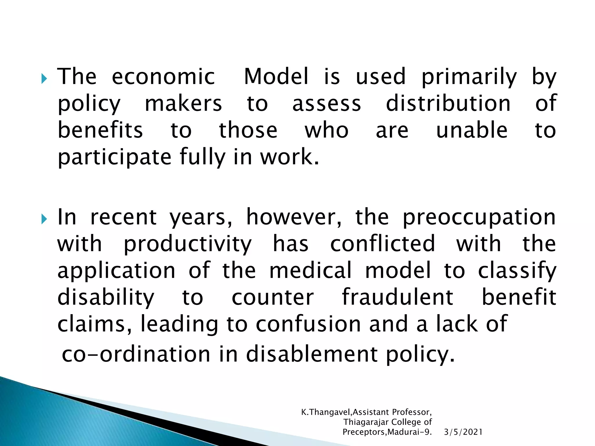 ECONOMIC MODEL OF DISABILITY | PPTX