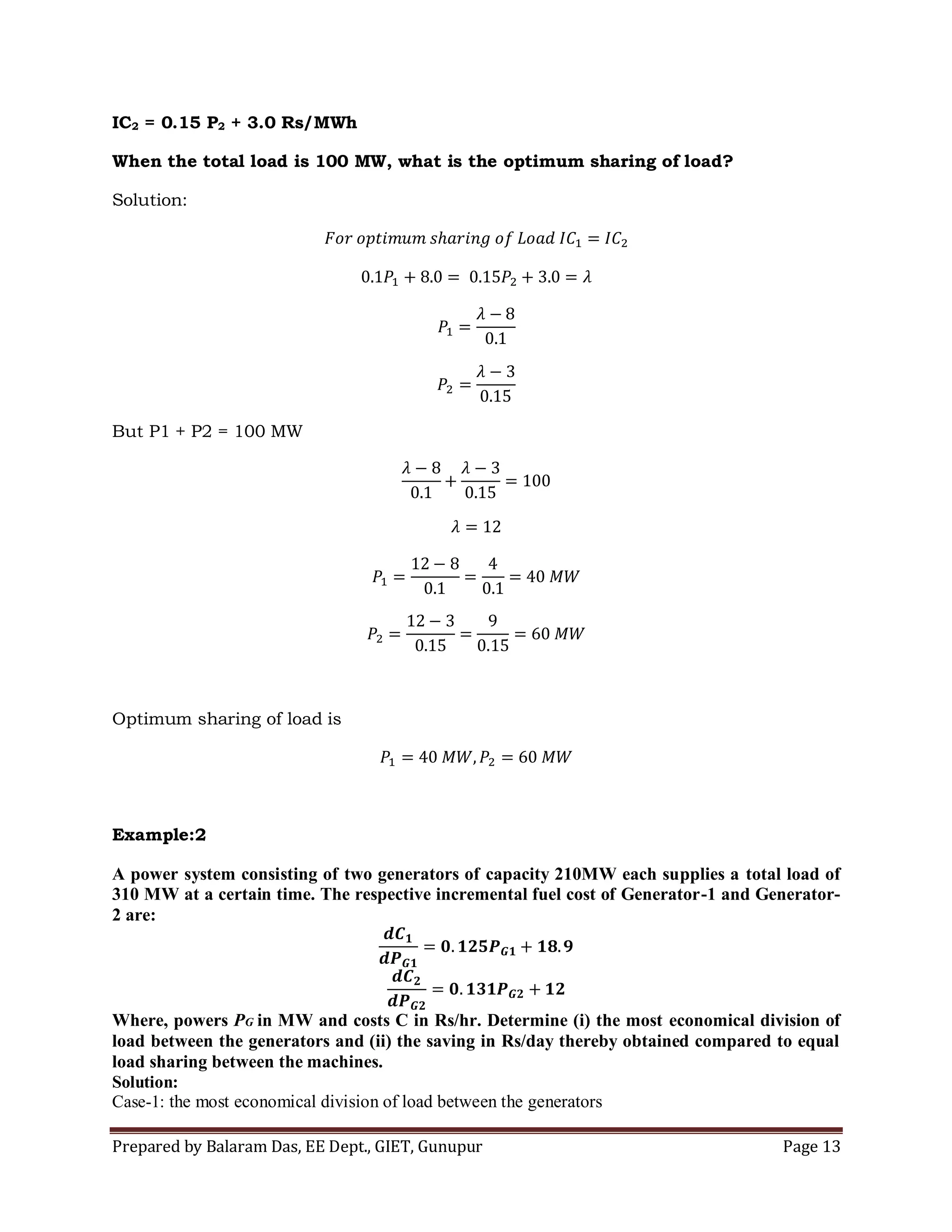 Economic operation of power system | PDF