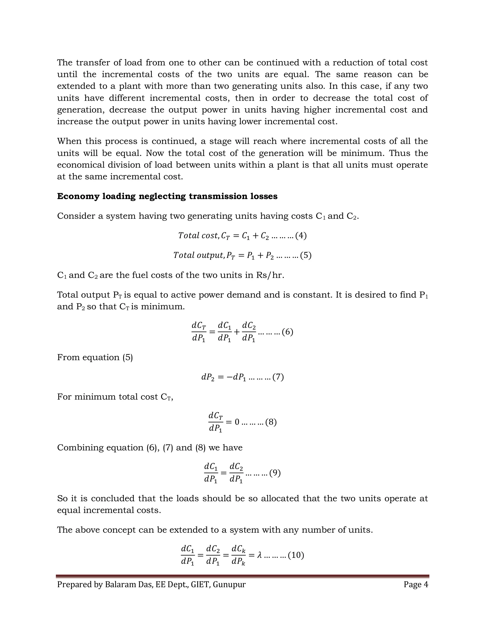 Economic operation of power system | PDF