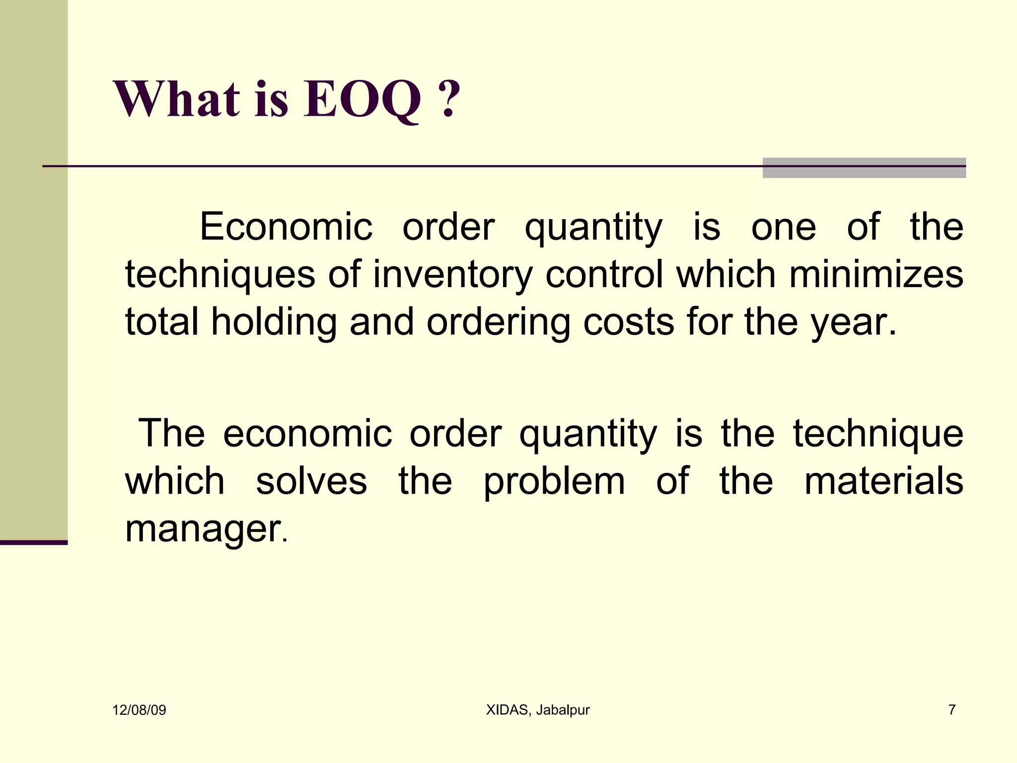 Economic Order Quality Eoq | PPT