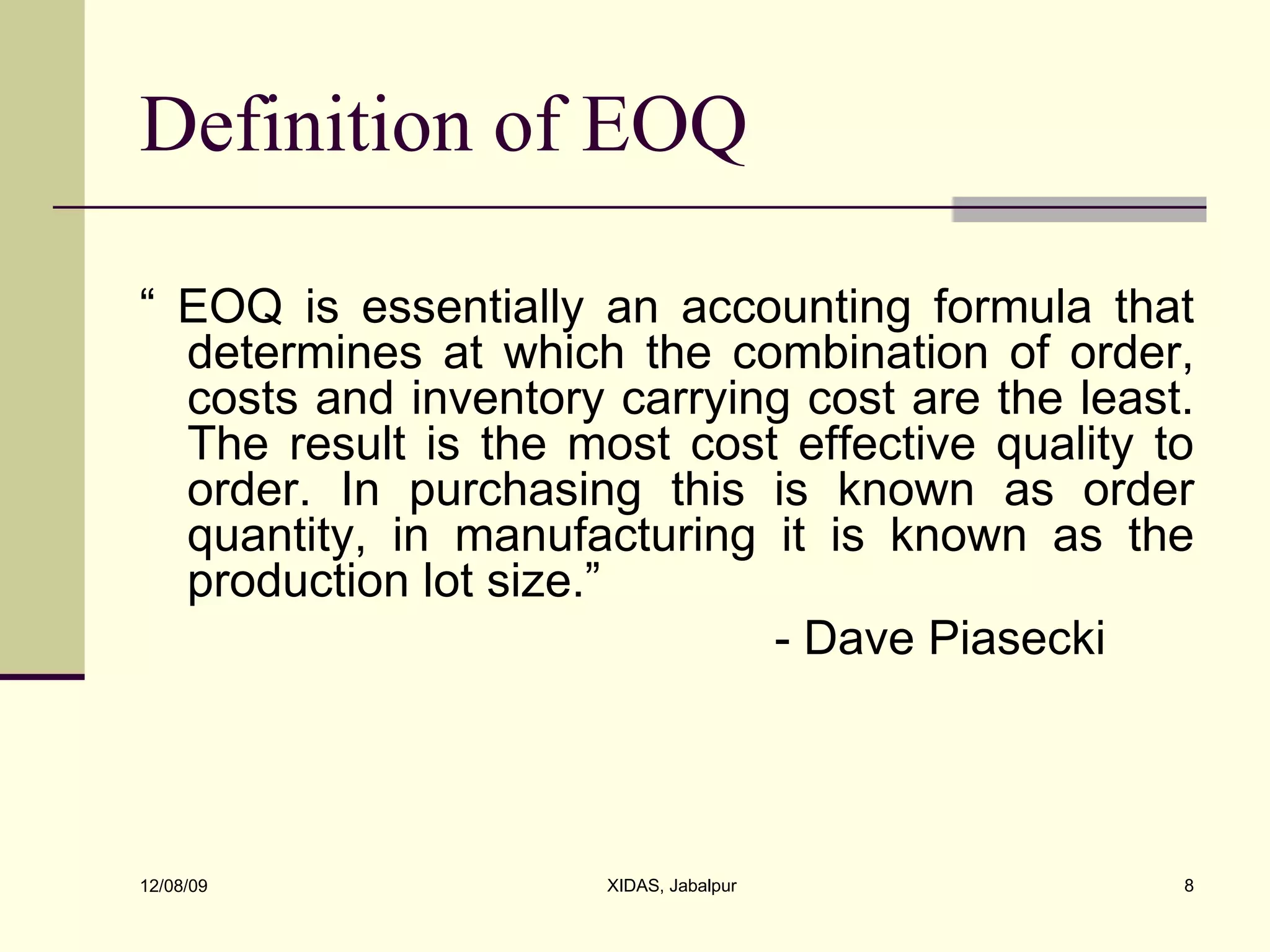 Economic Order Quality Eoq | PPT