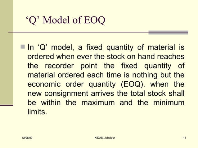 Economic Order Quality Eoq | PPT | Logistics | Business