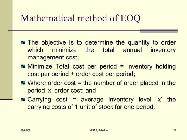 Economic Order Quality Eoq | PPT | Logistics | Business