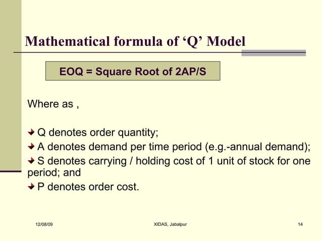 Economic Order Quality Eoq | PPT | Logistics | Business