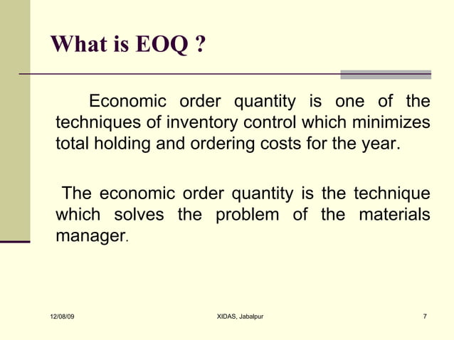 Economic Order Quality Eoq | PPT | Logistics | Business