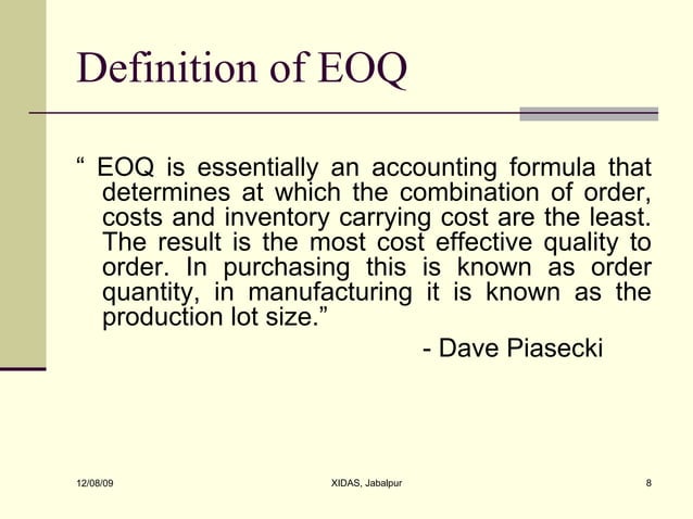 Economic Order Quality Eoq | PPT | Logistics | Business