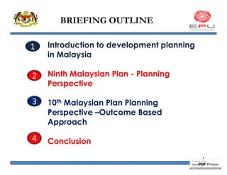 M&E of the Malaysian 10th Development plan at the Economic Planning ...