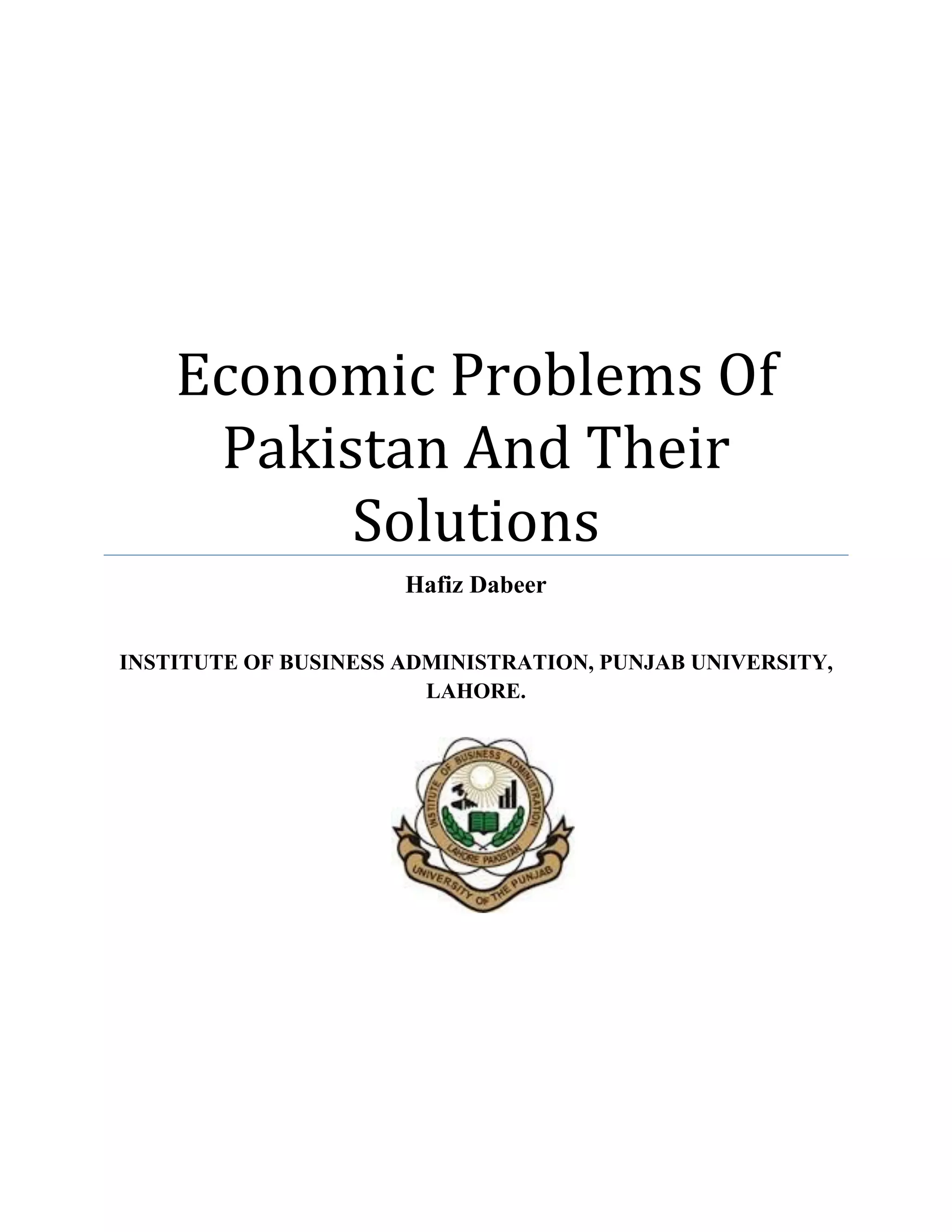 Economic Problems of Pakistan and Their Solutions | PDF