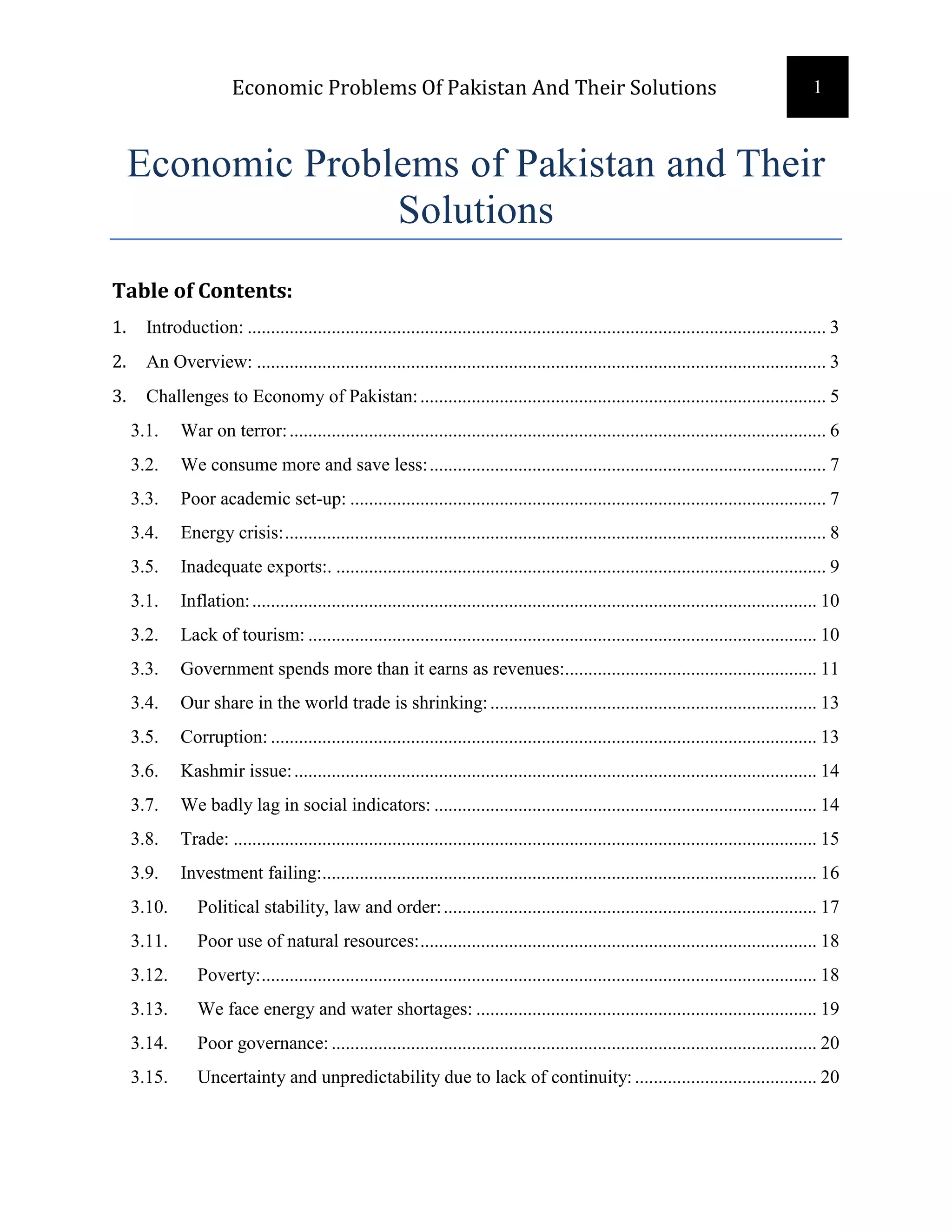 Economic Problems of Pakistan and Their Solutions | PDF