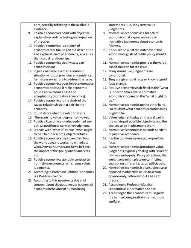 Economics positive and normative sciences | DOCX