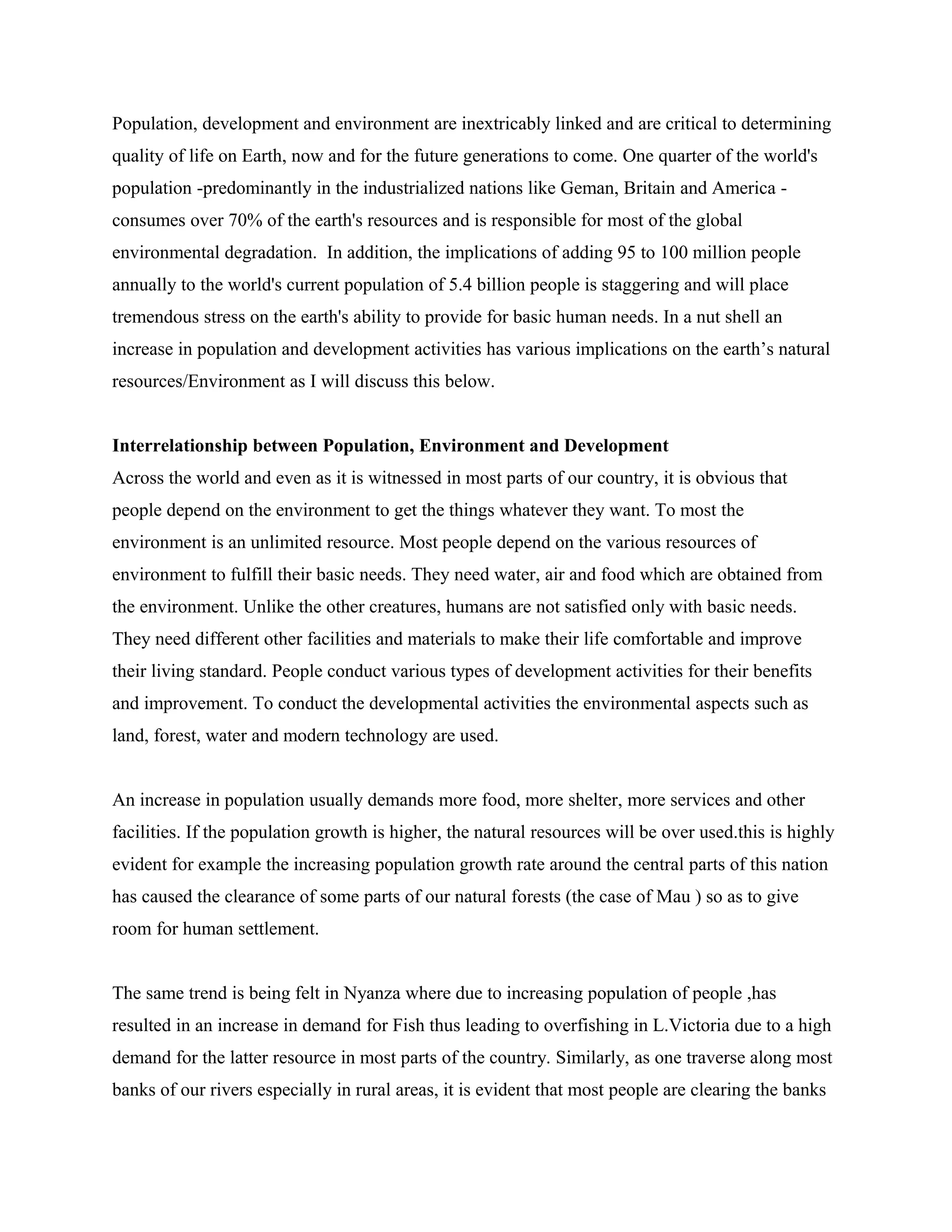Relationship Between Population,Environment and Development | DOC