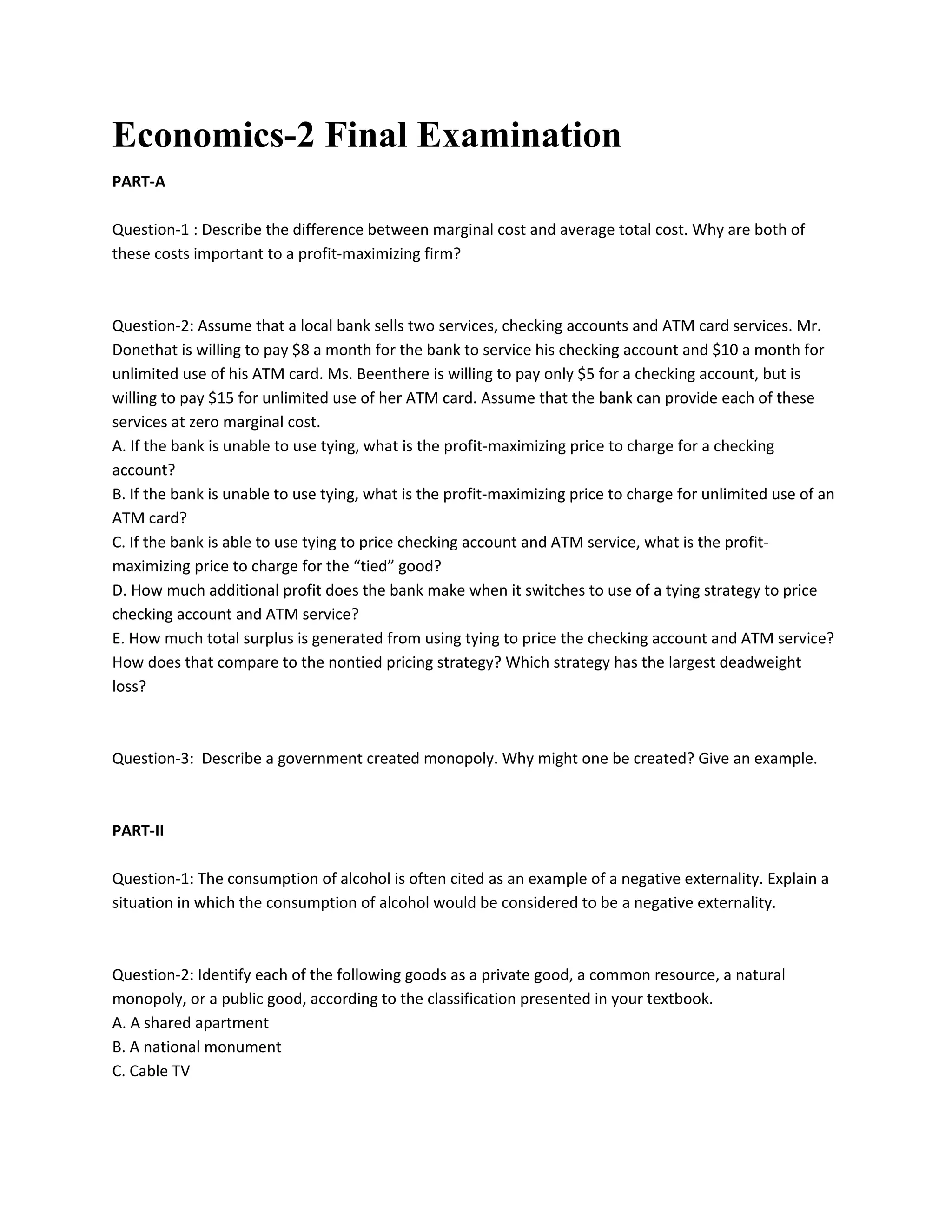 Economics 2 final examination | PDF