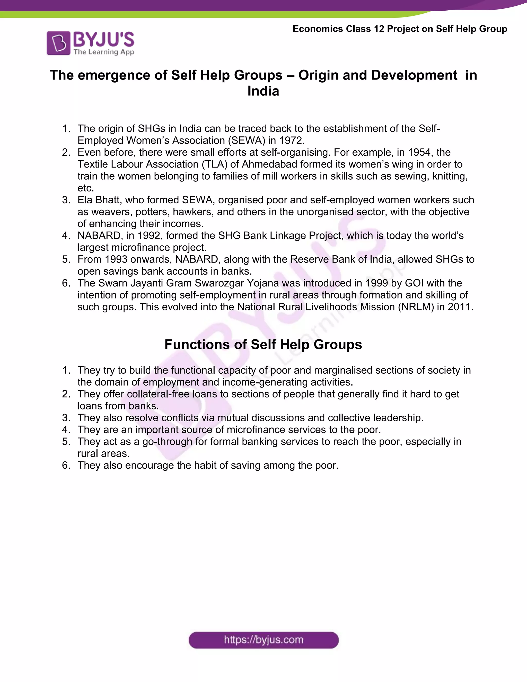 Economics class-12-project-on-self-help-group | PDF