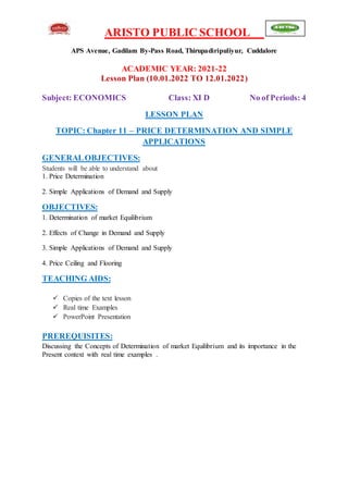 ECONOMICS - LESSON PLAN - CLASS 11 - CH 11 PRICE DETERMINATION.doc