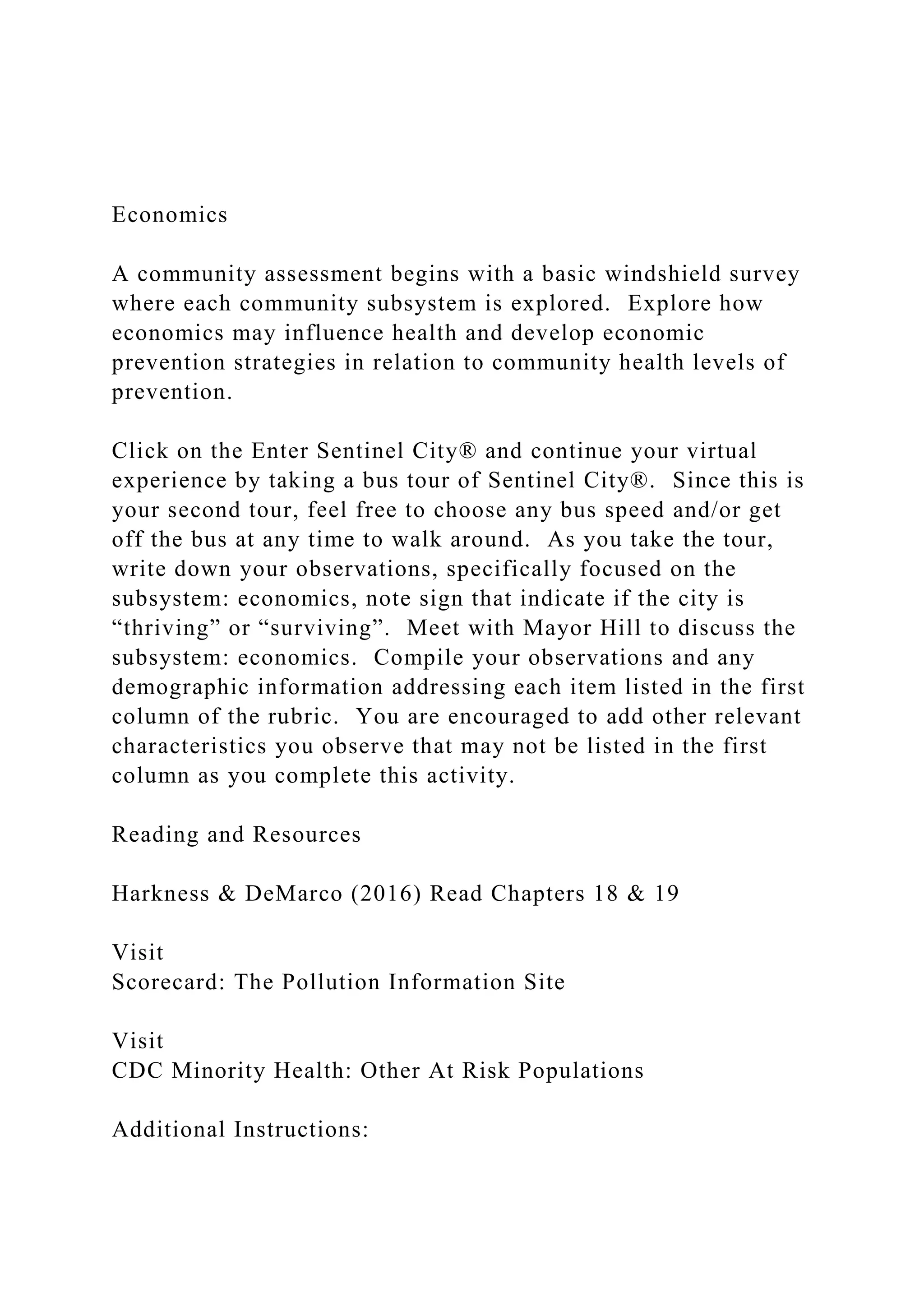 EconomicsA community assessment begins with a basic windshie.docx