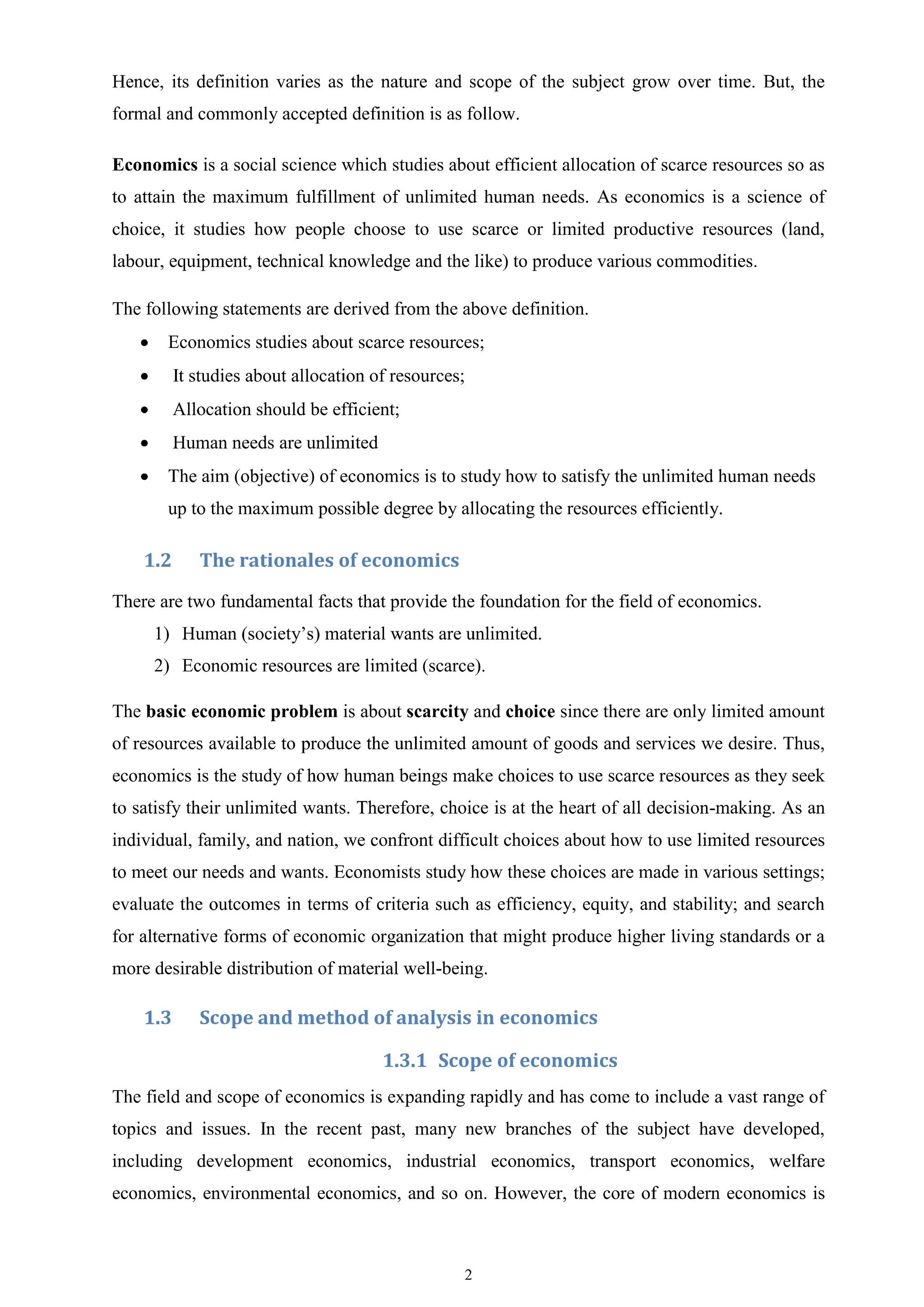 ECONOMICS Module Chapter 1 for Freshman 1st Semester Students | PDF