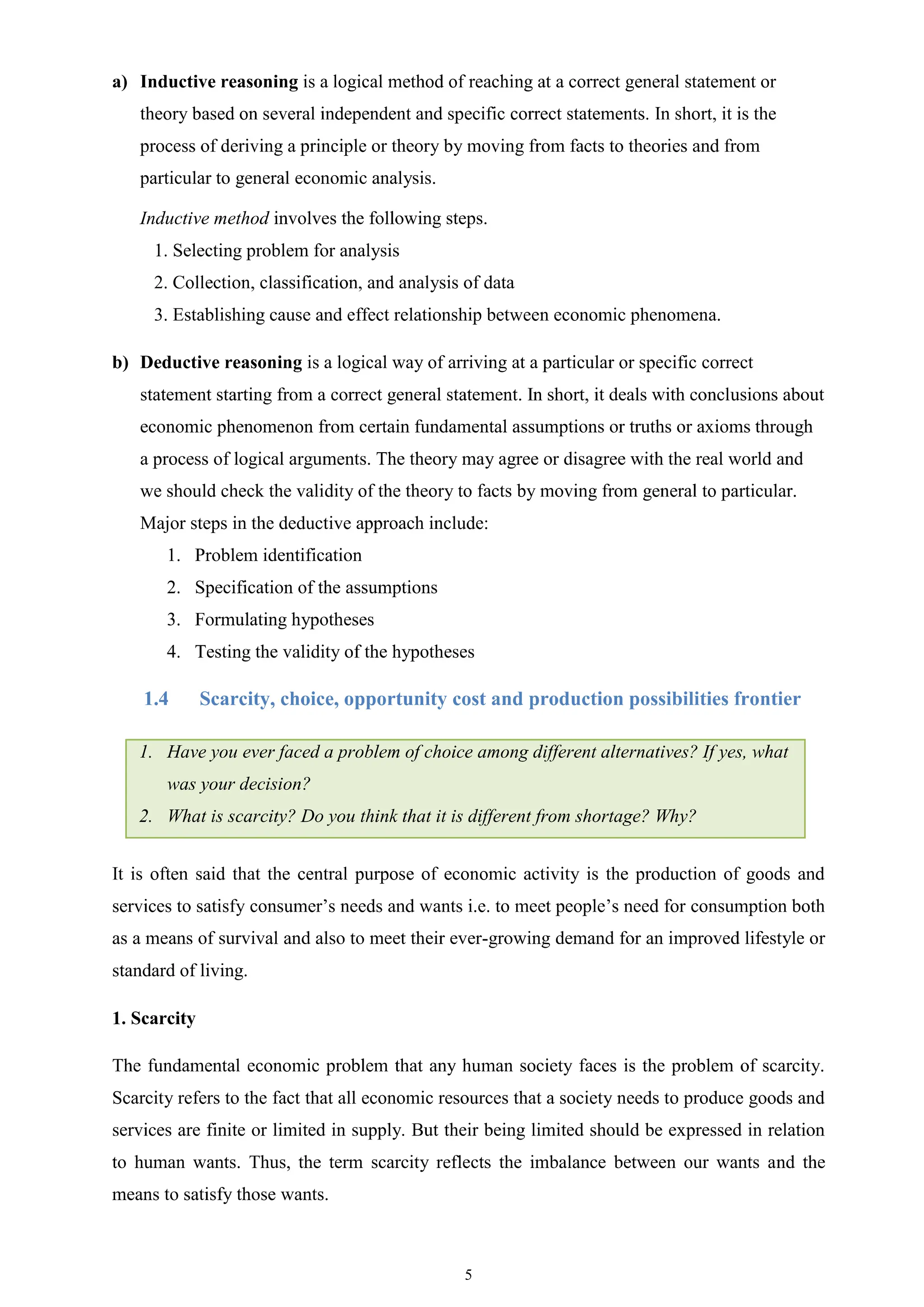 ECONOMICS Module Chapter 1 for Freshman 1st Semester Students | PDF