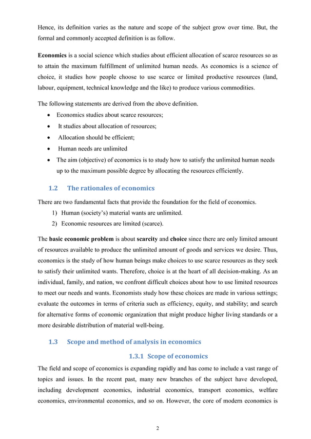 ECONOMICS Module Chapter 1 for Freshman 1st Semester Students | PDF
