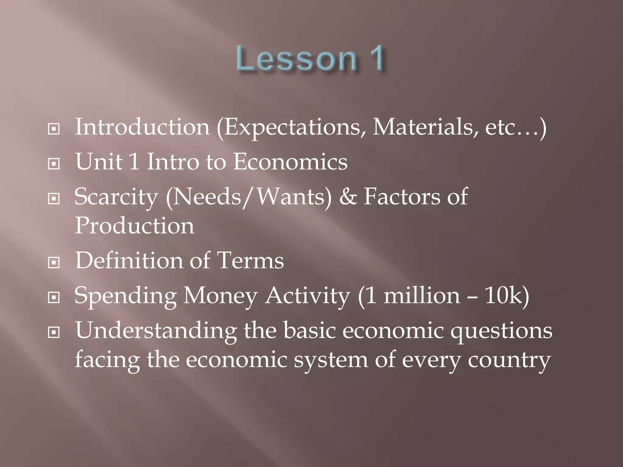 Economics Course Outline 2013 14 | PPT