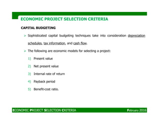 PMP_Economic Selection Criteria | PDF