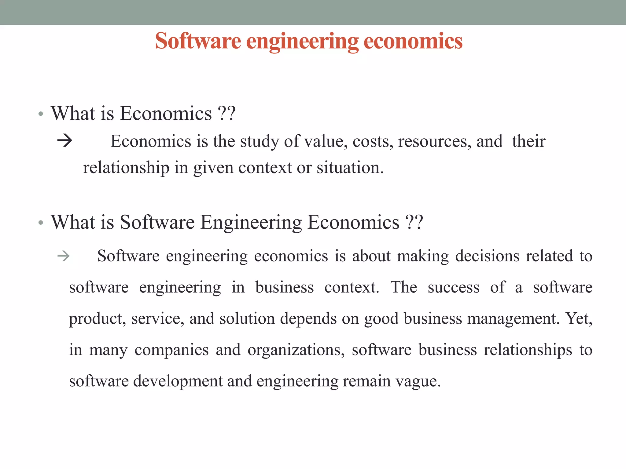 Economics In Software Engineering | PPTX