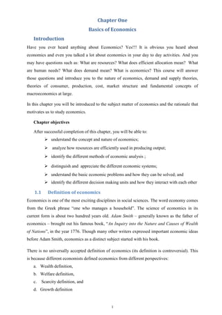 ECONOMICS module for Freshman 1st Semester Students | PDF