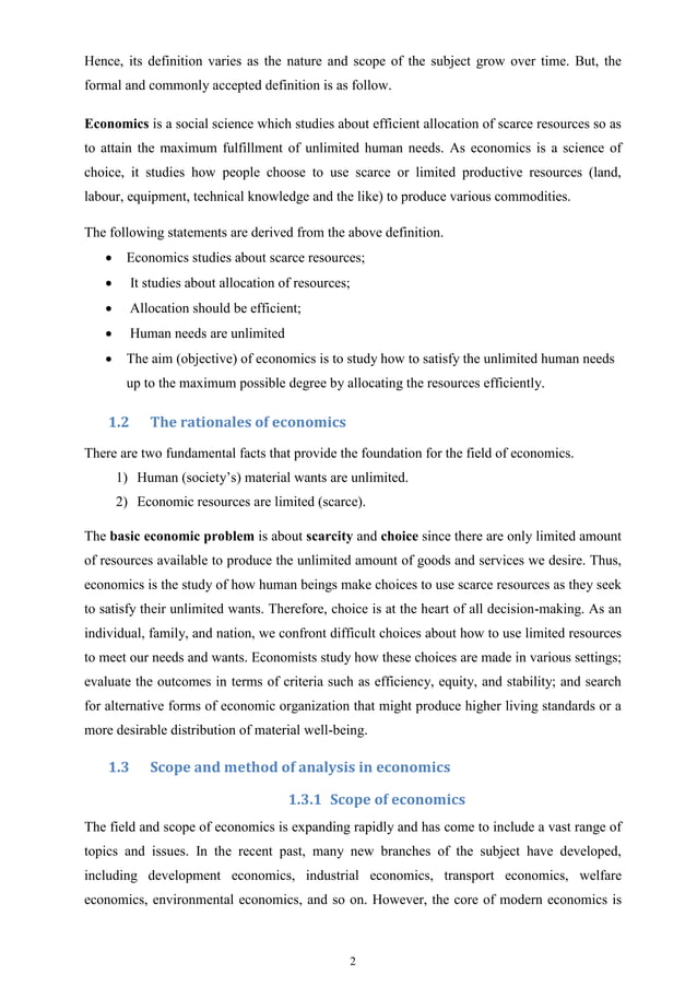 ECONOMICS module for Freshman 1st Semester Students | PDF