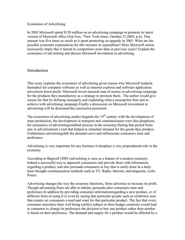 Economics of advertising essay | PDF