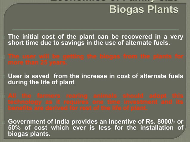 Economics of biogas plants and their role in saving the environment | PPT