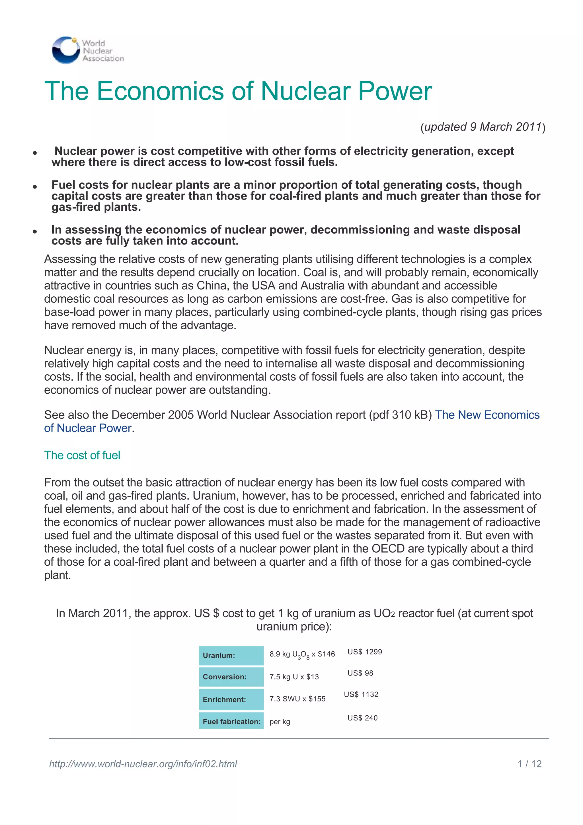 Economics Of Nuclear Power | PDF